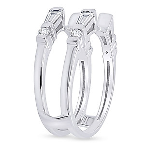 3/4 Carat Baguette & Round White Cubic Zirconia Enhancer Guard Ring In 10K Solid White Gold (0.75 Cttw) Ring Size-7