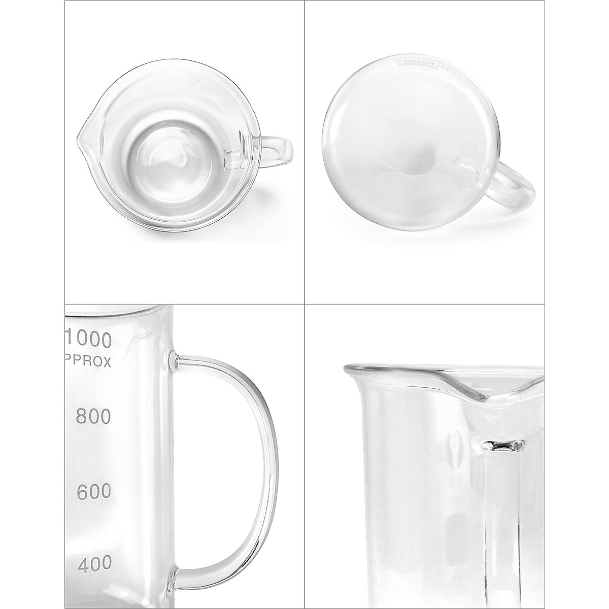 QWORK Beaker with Handle, 1000ml/33.81oz, Measuring Cup, Borosilicate Glass, Beaker Mug with Pouring Spout, 2 Pack