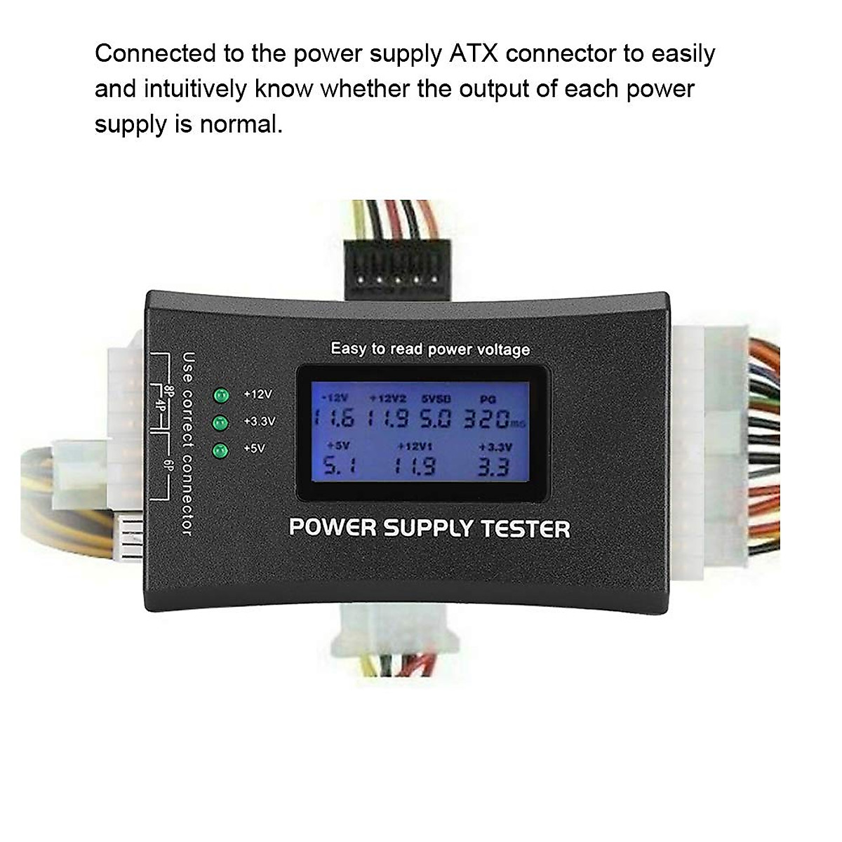 20/24 4/6/8 Pin Computer PC Power Supply Tester with LCD Display and Buzzer for ATX, ITX, BTX, PCI E, SATA, HDD