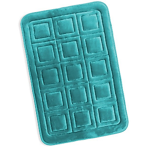 Clara Clark Bathroom Rugs, Velvet Memory Foam Bath Mat, Non-Slip, Machine Washable Bath Rugs - Dries Quickly, Ultra Soft Plush Bath Mats for Bathroom, 20 x 32, Waffle - Teal