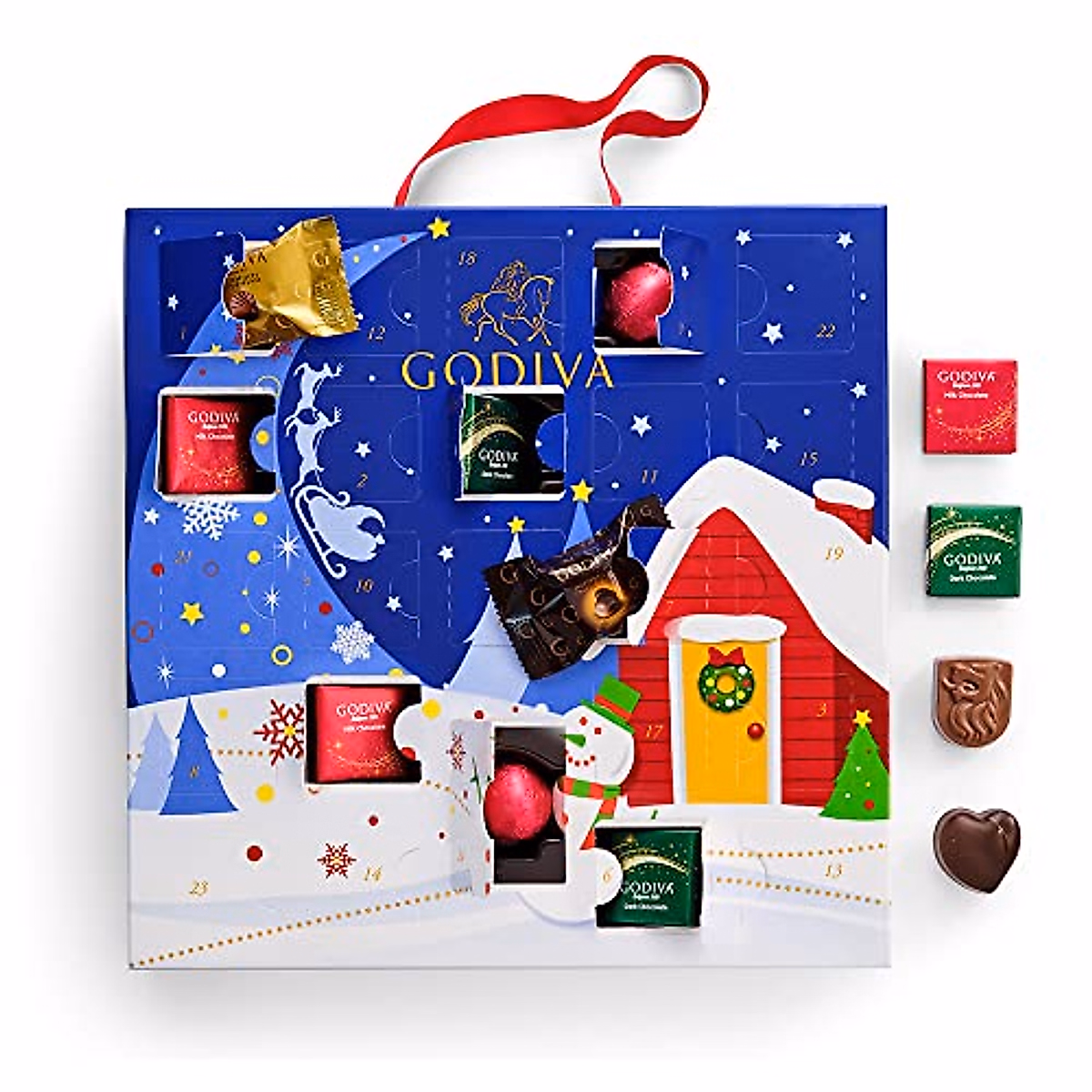 Godiva Chocolatier Holiday 2022 Blue Advent Calendar – Assorted Individually Wrapped Dark and Milk Chocolates – 24 Piece Christmas Countdown - Unique Gift for Chocolate Lovers
