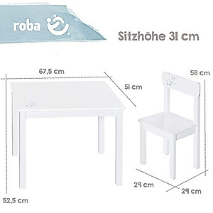 Roba: Table & 2 Chair Set: Little Stars - White Wood - Children's Seating Group, Toddler & Kids, Ages 2+