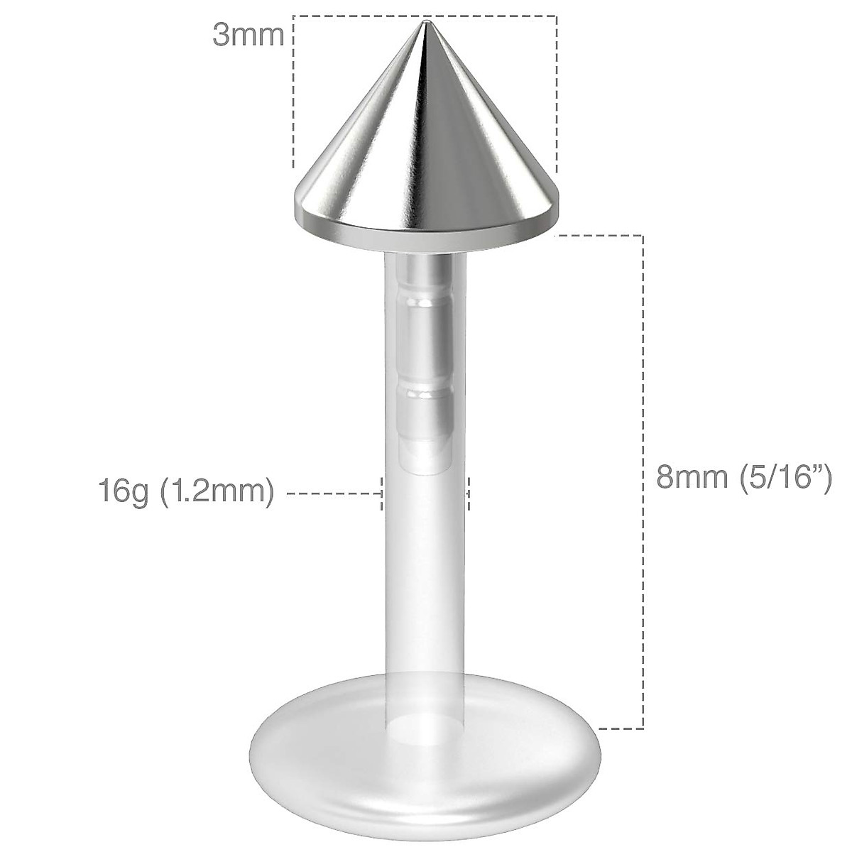 2pc 16g Bioplast Labret Lip Ring Studs 3mm Spike Flexible PTFE Bioflex Piercing Jewelry 6mm 1/4