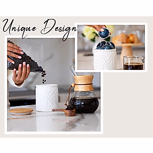 Engraved Ceramic Kitchen Canister - Storage Jars with Airtight Lids Made from Bamboo with Nature-Inspired Engraving - Use as a Pasta Holder, Coffee Ground Holder, Rice Container, Candy Jar - 30 Ounces