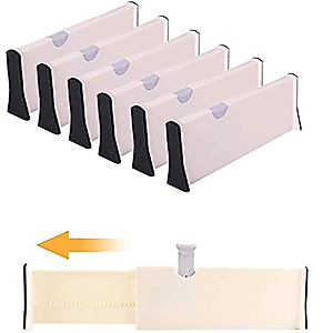 Xavnia Drawer Divider Organizers 6 Pack, Adjustable Separators High Expandable from 11-17 Inches for Bedroom, Closet, Baby Drawer, Office Desk, Kitchen Storage