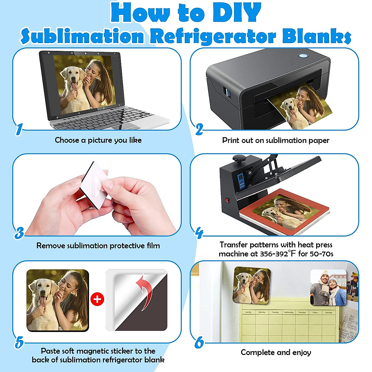 Sublimation Blank Fridge Magnets for Home Kitchen Refrigerator Microwave Oven Wall Door Decoration or Office Calendar with 30 Pcs Sublimation Printing Square Blank, 30 Pcs DIY Metal Magnetic