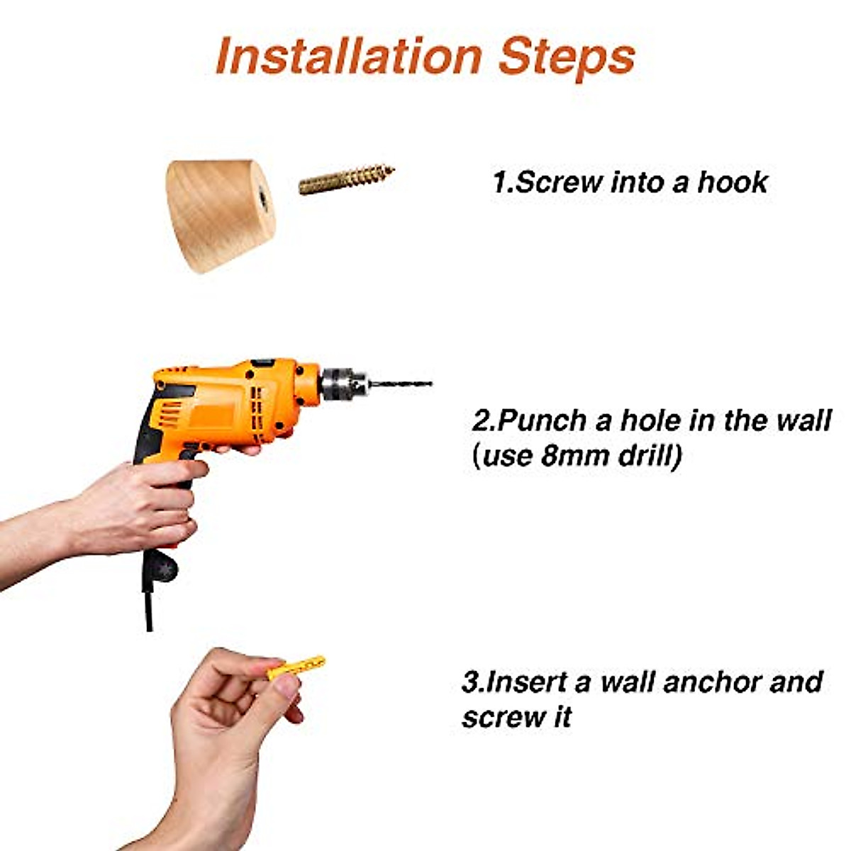 6 Pieces Wooden Coat Hooks Wall Mounted Single Cone Coat Hook Rustic Wall Coat Rack for Living Room Hanging Coats, Hats, Bags