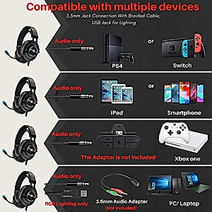 HP Gaming Xbox One Headset with Mic, Gaming Headphones with Microphone for PS4, PC, Laptop, Nintendo Switch with Noise Cancelling Microphone, Wired Over Ear Head Set with LED Lights