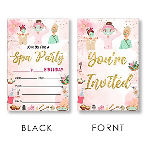 Pink Spa Birthday Party Invitations Supplies Fill-In Set of 20 with Envelopes Spa Birthday Bash Invites Cards(Double Sided)