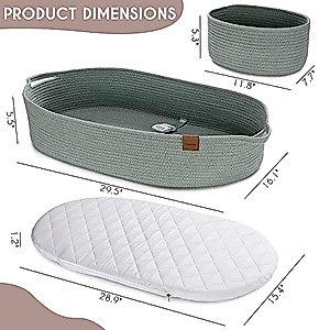 Baby Diaper Changing Basket for Baby Dresser, Moses Basket for Babies, Cotton Rope Diaper, Unisex Baby Moses Basket, Foam Diaper Changing Pad for Dresser, Changing Table Topper for Dresser…