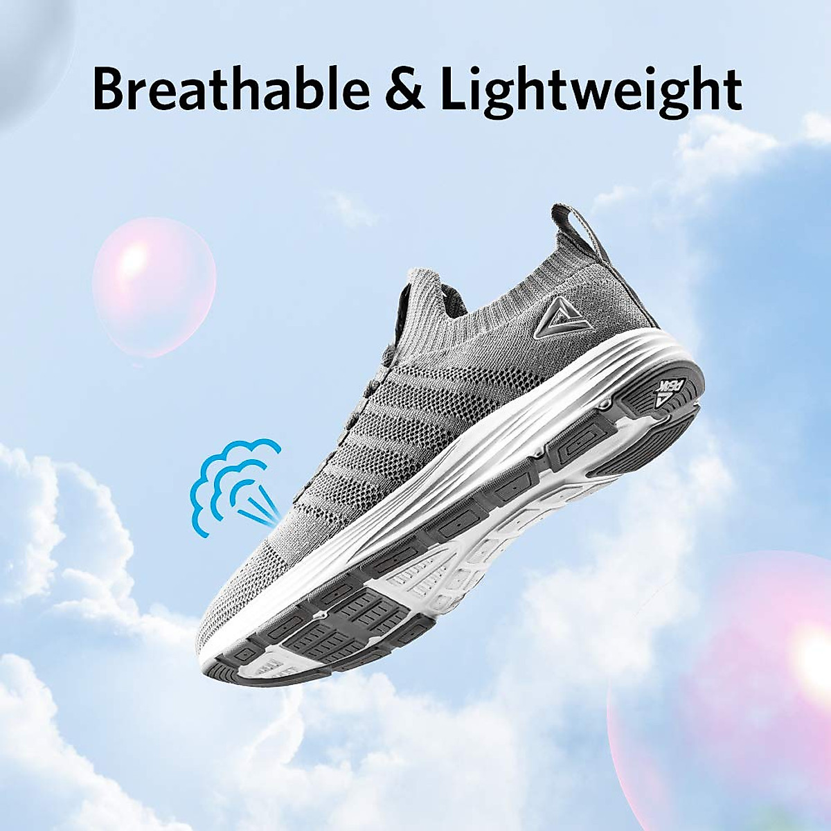 PEAK Mens Lightweight Walking Shoes Comfortable Slip On Sports Sneakers for Tennis, Gym, Running, Casual Workout Grey