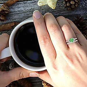 Clara Pucci 2.82 ct Round cut Solitaire 3 stone Green Simulated Diamond Art Deco Statement Wedding Ring Band Set 18K Rose White Gold 6.75