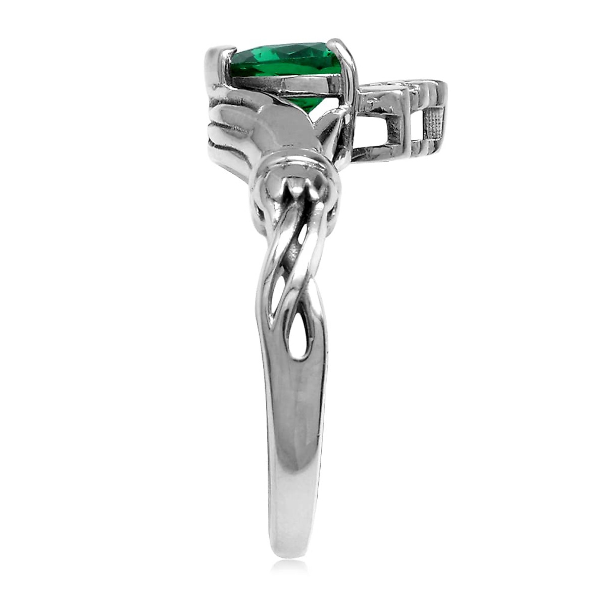 Silvershake 6MM Heart Shape Created Nano Green Emerald Irish Celtic Claddagh 925 Sterling Silver Friendship Ring May Gemstone Birthstone Size 5