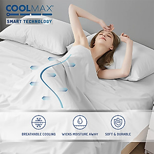 Degrees of Comfort Coolmax Cooling Sheets Set for Full Size Bed, Moisture Wicking for Night Sweats Best Comfort, Cool Sheets for Hot Sleepers During Warm Weather with Deep Pocket, White-4PC