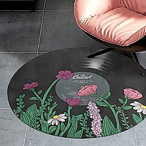 GAGNONLEE Record Album Round Rug Music Carpet Floor Mat Non-Slip Carpet for Entryway Living Dinning Bedroom Sofa Home Decoration Diameter 4Ft, Black-1