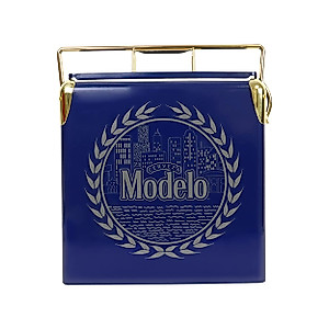 Modelo Retro Ice Chest Cooler with Bottle Opener 13L (14 qt), 18 Can Capacity, Blue and Gold, Vintage Style Ice Bucket for Camping, Beach, Picnic, RV, BBQs, Tailgating, Fishing