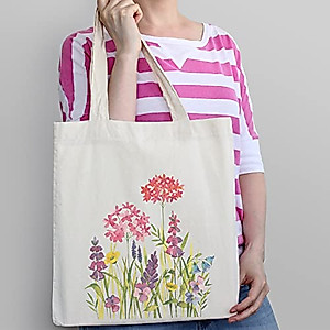 4 Pieces Reusable Tote Bags Canvas Tote Bags Canvas Reusable Shopping Bags Makeup Bags for Girls Women (Flower Style)
