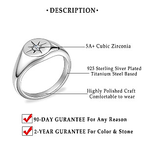 Confede Starburst Ring for Women Girls Stainelss Steel Sturdy North Star CZ Ring Stacking Jewelry Birthday Gift Size 7