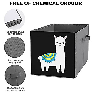 Cute Animal Alpaca Llama Collapsible Storage Bins Basics Folding Fabric Storage Cubes Organizer Boxes with Handles