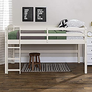 Walker Edison Della Classic Solid Wood Twin over Wood Loft Bunk Bed, Twin Size, White