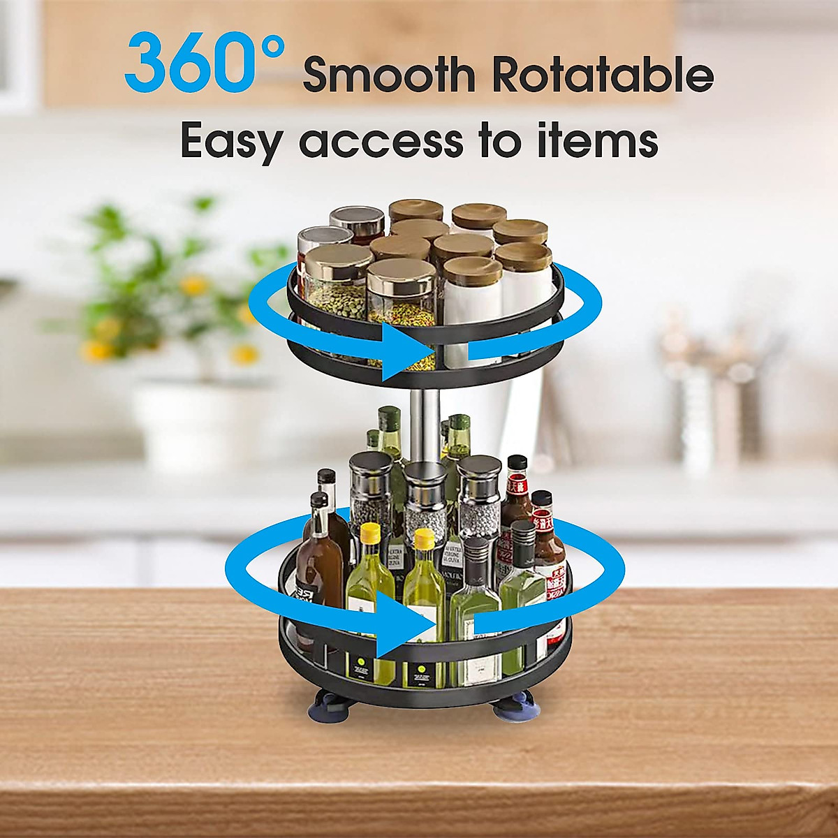 2 Tier Turntable Organizer, 360 Degree Rotating Turntable 9 "Non-Skid Rotating Tissue Storage Container, Bathroom, Kitchen, cabinets, Pantry, countertop Organizer…