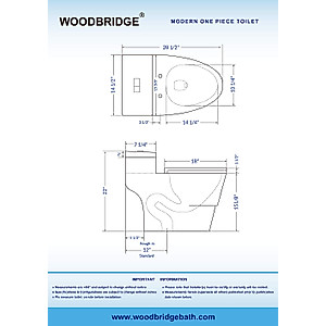 Woodbridgebath T-018 Dual Flush Elongated One Piece Toilet with Soft Closing Seat, Comfort Height, Water Sense