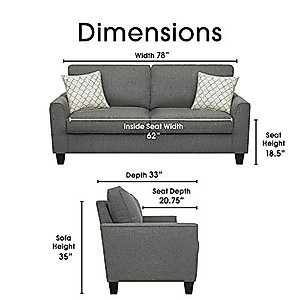 Serta Deep Seating Astoria 78" Sofa in Dark Gray