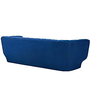 Modway Entertain Vertical Channel Tufted Performance Velvet Sofa Couch in Navy