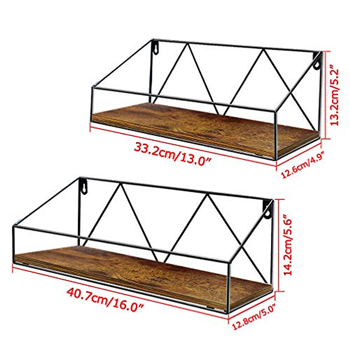 PETAFLOP Wall Mount Shelf Rustic Wood Floating Shelves Storage for Kitchen Living Room Bathroom, Set of 2