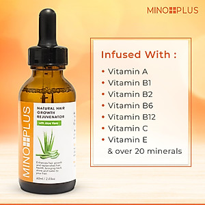 Mino Plus Natural Hair Growth Serum - 60ml / 2fl oz – For Longer, Stronger Thicker, Fuller Hair - Formulated to Prevent Hair Loss, Hair Fall, with Aloe Vera
