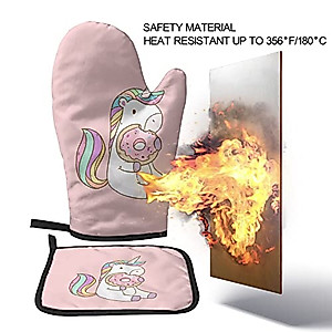 Nozidse Space Galaxy Constellation Oven Mitts and Pot Holders Sets Black Heat Resistant Cooking Gloves Cute Kitchen Mitts for BBQ Baking Cooking and Grilling