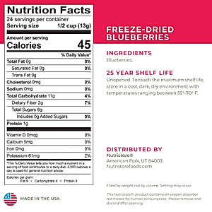 Nutristore Freeze Dried Blueberries | #10 Can Fruit | Perfect Healthy Snacks | Bulk Survival Emergency Food Storage Supply | Low Carb/Calorie Canned Camping/Backpacking Supplies | 25 Year Shelf Life