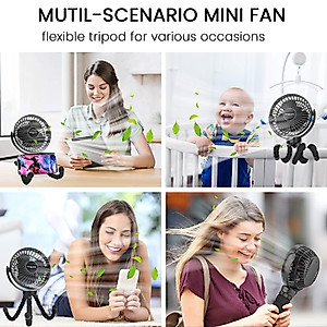 AngLink Baby Stroller Fan - 5000mAh Battery Operated USB Rechargeable Portable Fans with Flexible Tripod for Car Seat, Bed, Travel, Office, Bedroom, Bike, Kids | Black