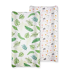 SnoozyNest Changing Pad Cover Set, 2 Pack Diaper Changing Table Cover Sheets Ultra Stretchy Snug Fitted Sheets for Baby Boys Girls (Tropic Garden)