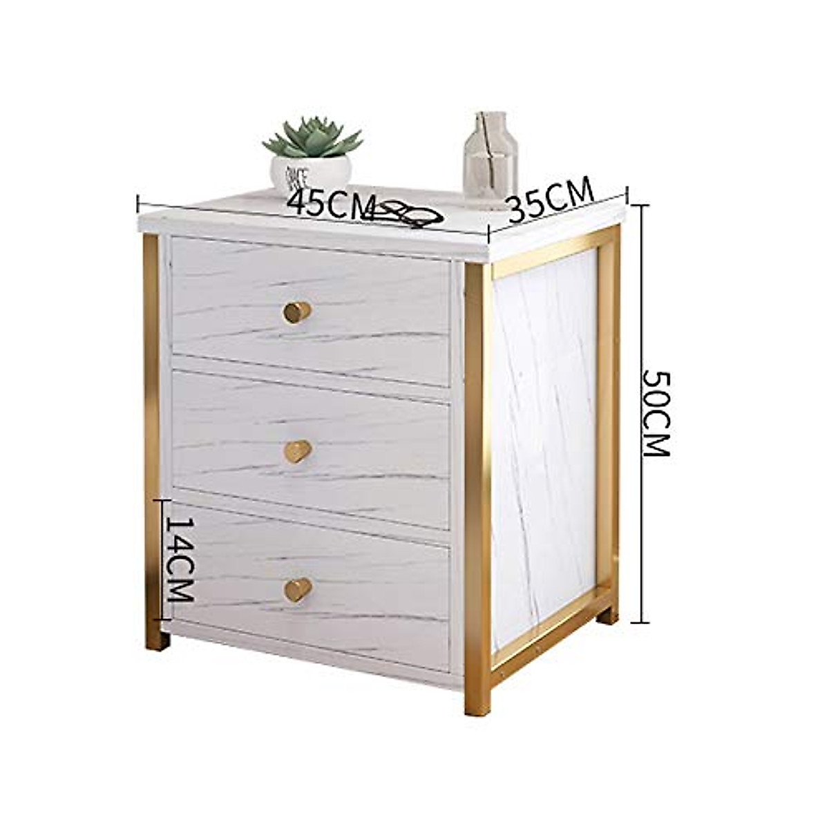 ZHAOLEI Bedside Table Nightstand Bedroom Furniture 3 Drawer Storage Bedside Cabinet MDF Board Marble Texture