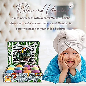 Bath Bombs for Kids with Toys Inside - Set of 12 Organic Bubble Bath Fizzies with Jungle Animal Toys. Gentle and Kids Safe Spa Bath Fizz Balls Kit. Birthday, Valentines Gift for Boys, Girls