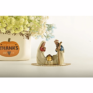 Miniature Holy Family Nativity Figurine - Hand Painted Joseph Mary Religious Figurine with Baby Jesus for Christmas Indoor Tabletop Nativity Scene Decoration, 2.56‘H