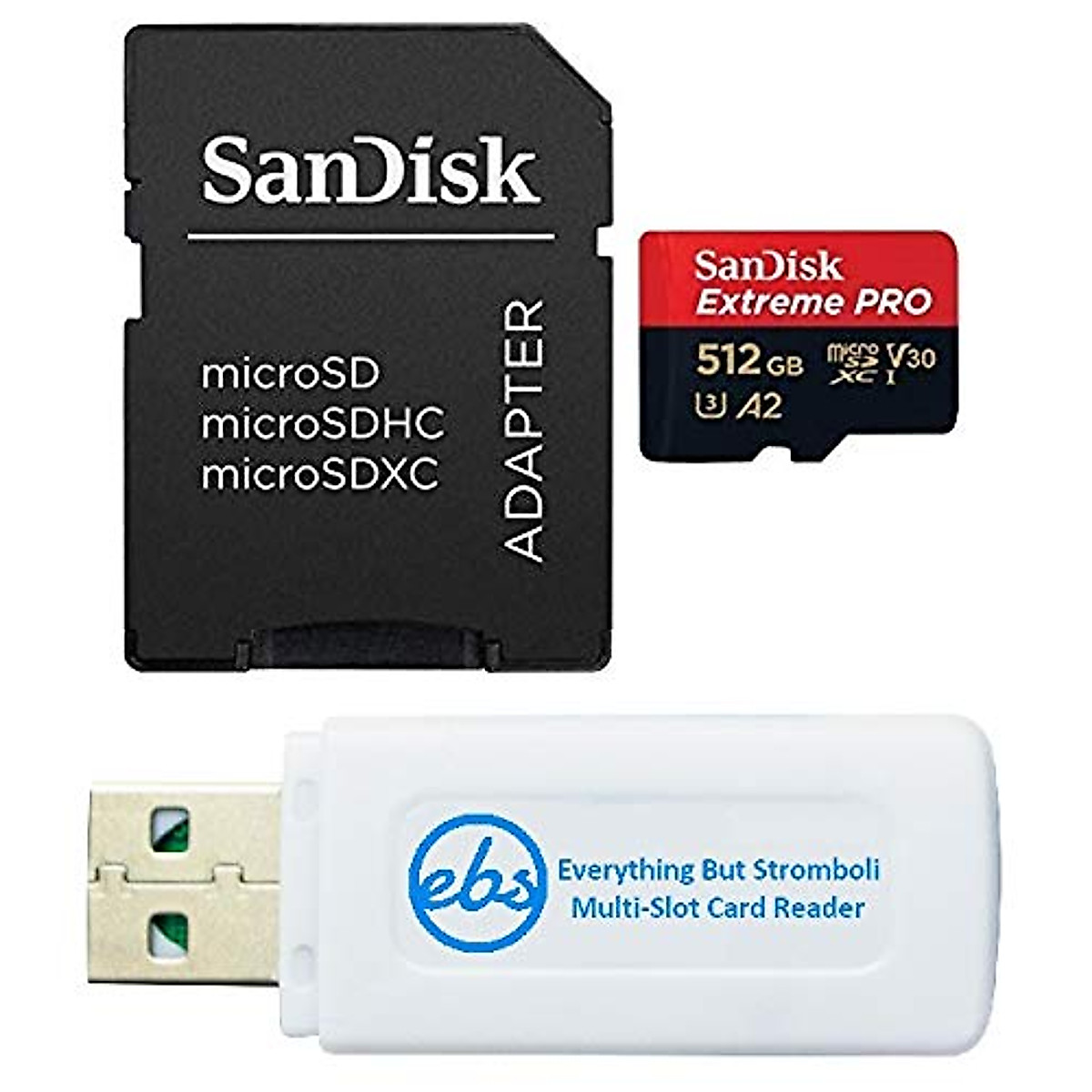 SanDisk 512GB Extreme Pro MicroSD Memory Card with Adapter Works with GoPro Hero 10 Black Action Cam U3 V30 4K A2 Class 10 SDSQXCZ-512G-GN6MA Bundle with 1 Everything But Stromboli Micro Card Reader