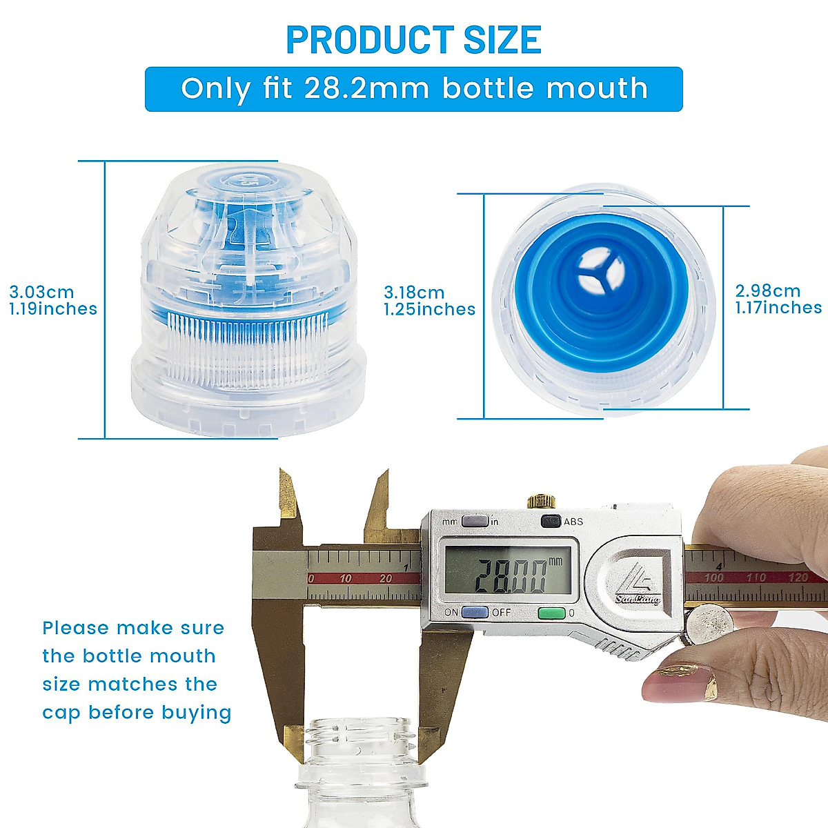 Amviner 28mm Push Pull Cap, Replacement Water Bottle Flip Tops with Seal Tab for Smart Bottles or Soda Water Bottles, 10PCS