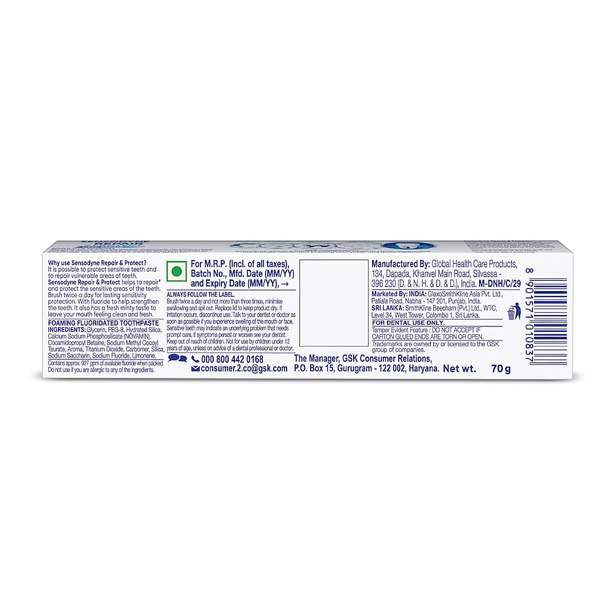 Sensodyne Repair Protect Toothpaste with Fluoride 70 gm - Pack of 1