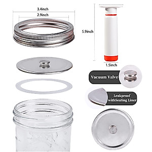 YARWELL Vacuum Lids for Wide Mouth Mason Jar (6 Lids + Pump)
