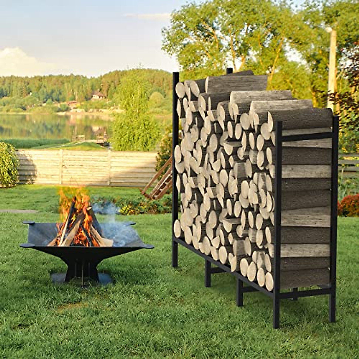 NORCEESAN Firewood Rack Outdoor with Cover Wood Holders Firewood Indoor, Wood Racks Outdoor for Firewood 4 Ft Firewood Log Rack Fireplace Log Holder for Patio Waterproof Oxford Fabric, Black