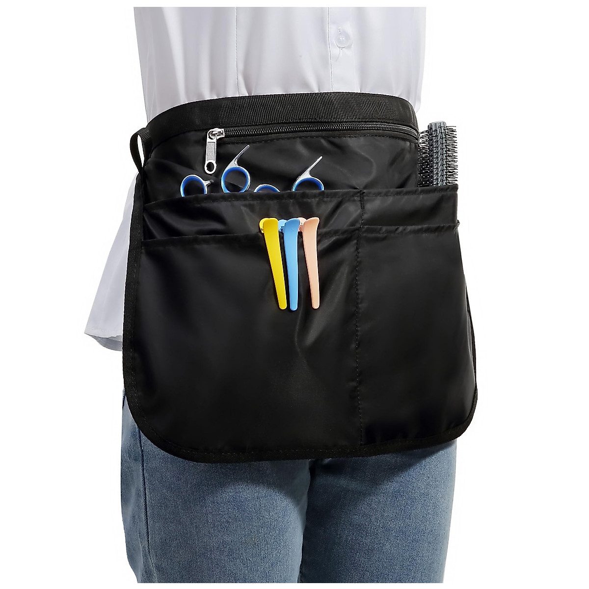 Bafelia Small Size Barber Apron with 5 Pockets, Waterproof and Bleach-proof Hair Stylist Apron for Men Women, Hairdresser Apron for Cosmetology (Black)