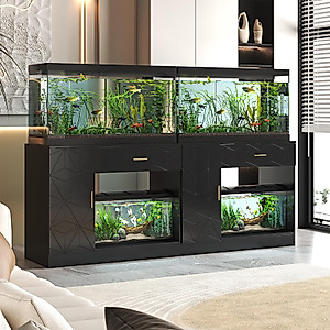 Saudism 40 Gallon Fish Tank Stand, 29 -50 Gallon Aquarium Stand, Black Tank Stand, Fish Tank Table with Drawer and Cabinet, Sturdy and Durable