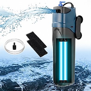 Aquarium Filter for 40-150 Gallon, 400GPH U-V Fish Tank Filter Green Clean Machine Submersible Powerful Pump Internal Filter for Fish Tank Saltwater Freshwater