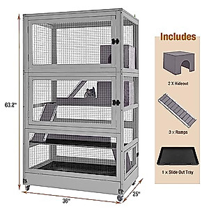 Ferret Cage Chinchilla Cage Large 4 Levels Critter Nation Cage Perfect for Ferret,Chinchilla, Rat, Squirrel, Lizard and Other Small Animal,Upgrade Anti-Chewing (Grey)