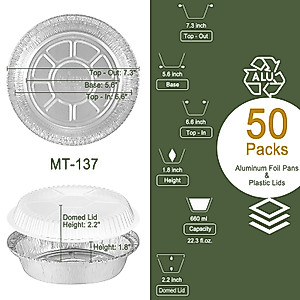 MESTAEK 9" Aluminum Foil Pans with Clear Lids 50 Pack,Heavy Duty Disposable Containers for Roasting,Storing,Baking,Cooking,Recyclable