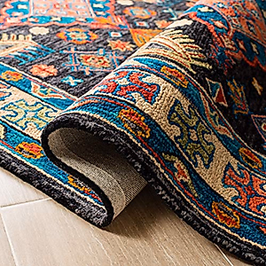 SAFAVIEH Aspen Collection Accent Rug - 3' x 5', Charcoal & Blue, Handmade Boho Wool, Ideal for High Traffic Areas in Entryway, Living Room, Bedroom (APN521H)