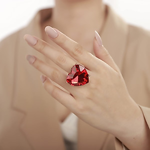 YERTTER Wedding Gold Red Crystal Giant Heart Ring Promise Women Statement Ring Rhinestone Love Ring Exaggerated Cocktail Ring Vintage Ring for Wedding Women Girls (Red）