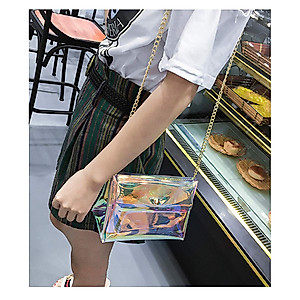 Women's PVC Holographic Cross Body Purse Shoulder Bag Clear Bag with Small Interior Bag